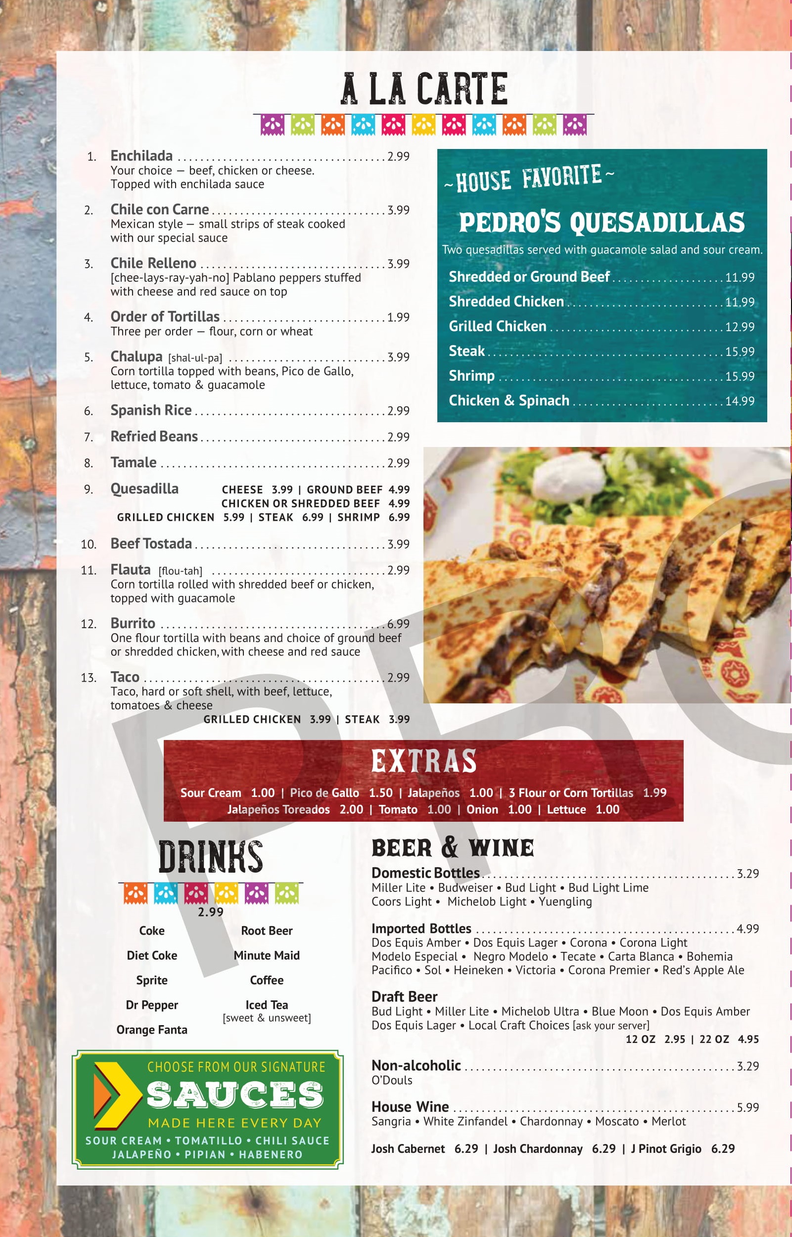MENU – Pedros Tacos + Tequila Bar – HARAHAN