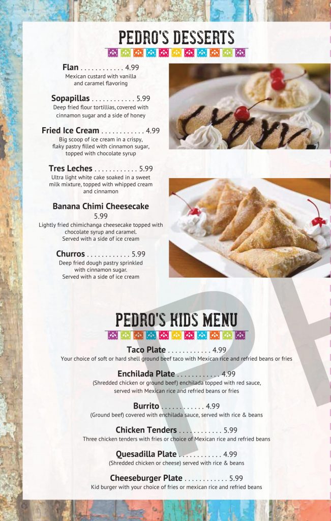 MENU – Pedros Tacos + Tequila Bar – HARAHAN