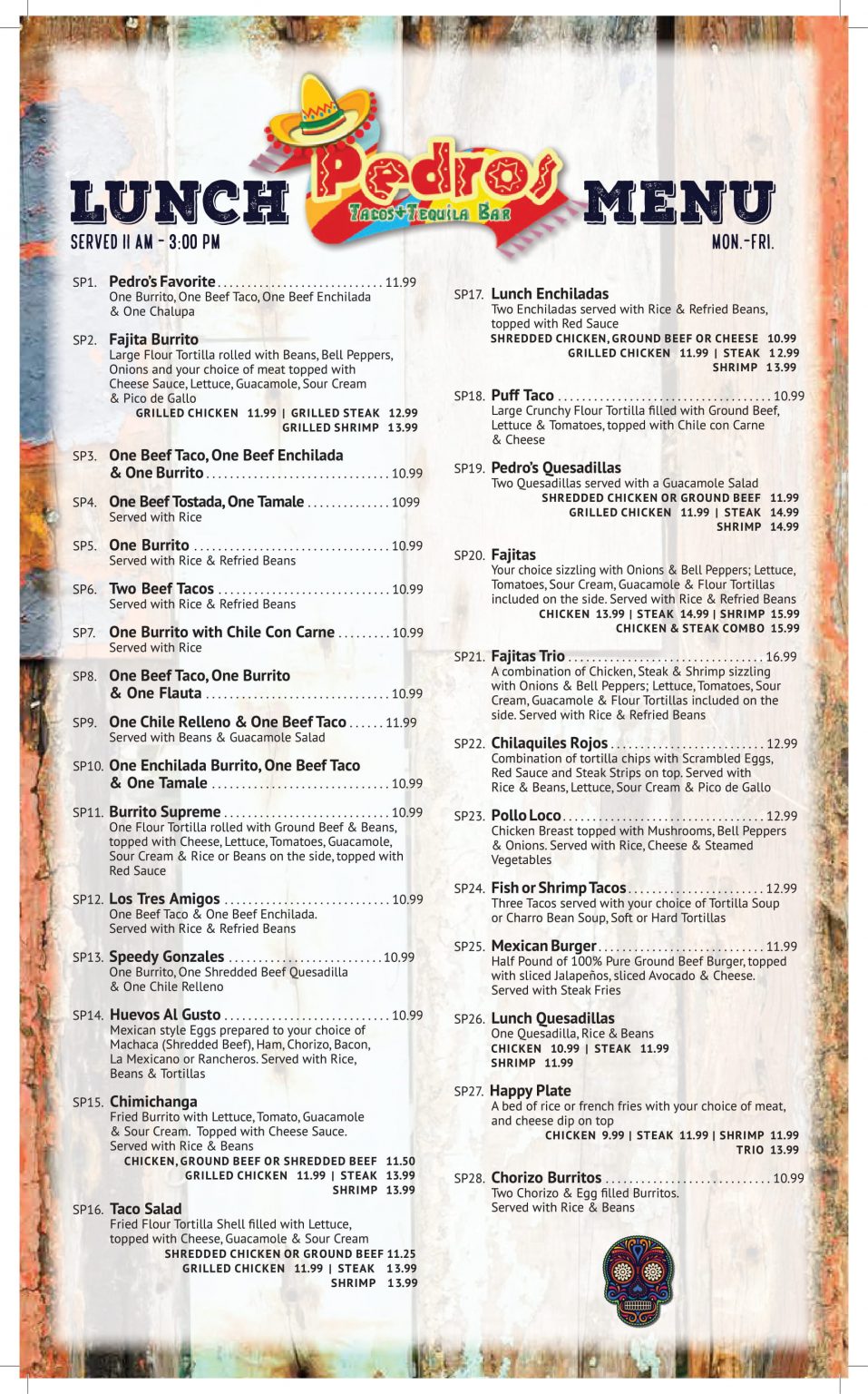 MENU – Pedros Tacos + Tequila Bar – HARAHAN