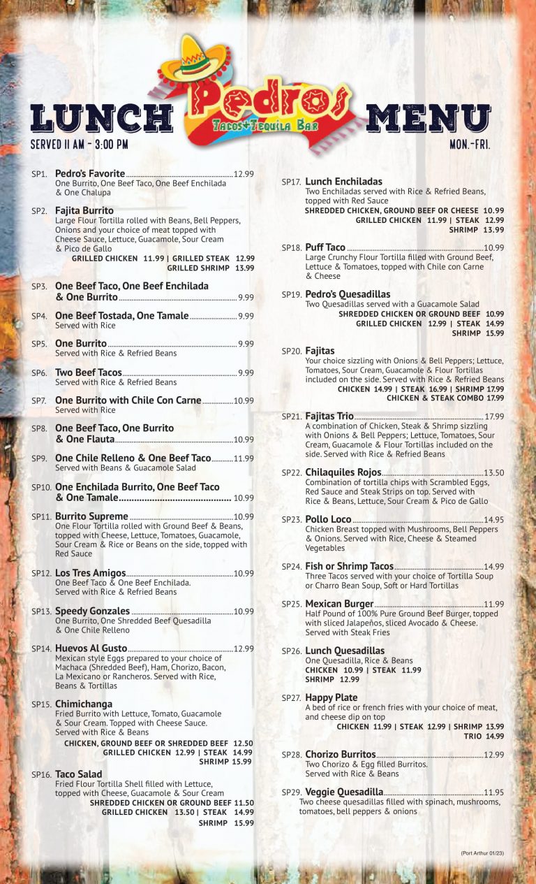 MENU – Pedros